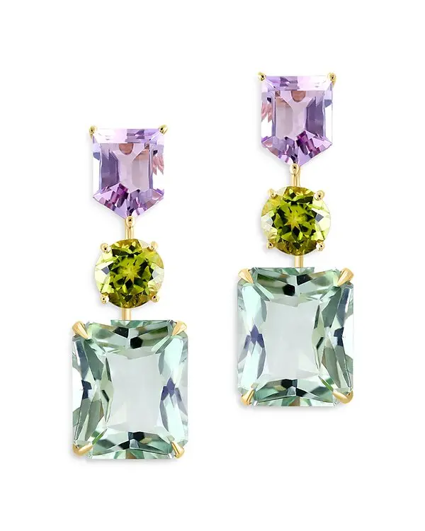 Bloomingdale'S 14k Yellow Gold Prasiolite, Peridot, And Diamond Drop Earrings - Multi
