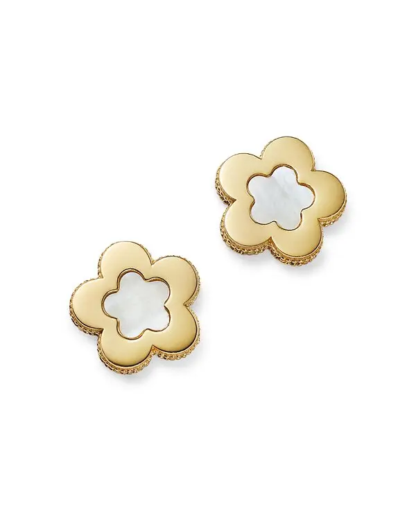 Bloomingdale'S Mother Of Pearl And 14k Yellow Flower Stud Earrings - Gold