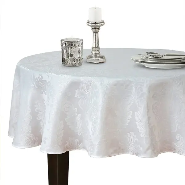ELRENE HOME FASHIONS Barcelona Jacquard Damask Oval Tablecloth, 84 X 60 - White
