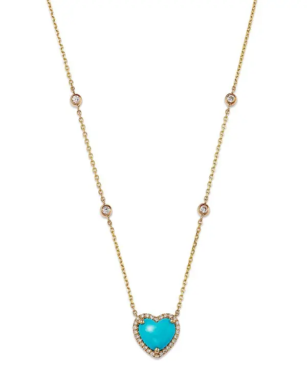 Bloomingdale'S Turquoise And Diamond Heart Pendant Necklace - Blue/gold