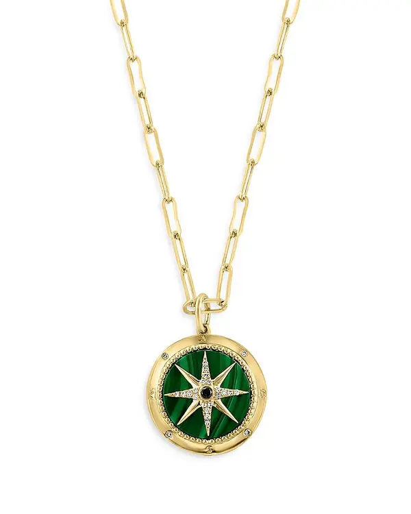 Bloomingdale'S Malachite & Diamond Starburst Pendant Necklace - Green/gold