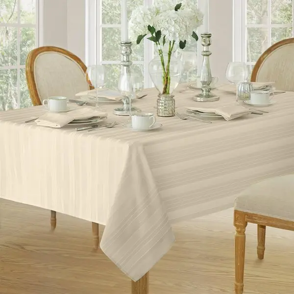 ELRENE HOME FASHIONS Denley Stripe Jacquard Oblong Tablecloth, 52 X 70 - Ivory