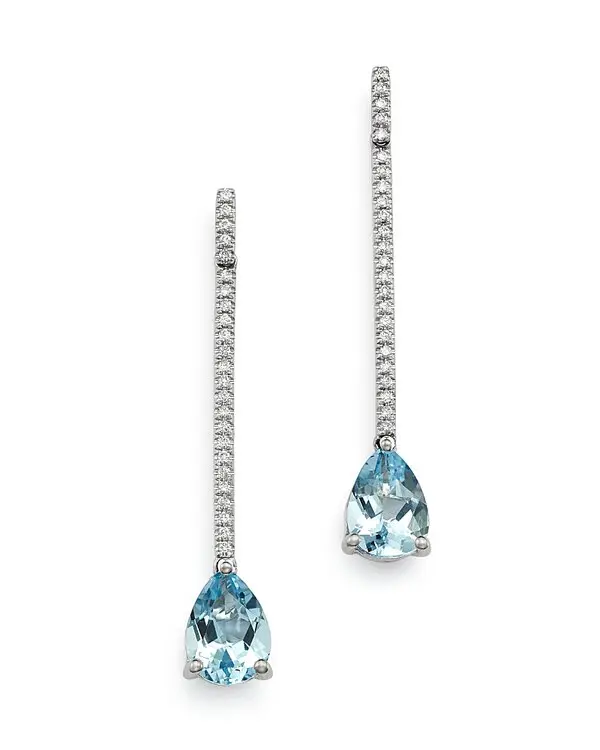 Bloomingdale'S Aquamarine And Diamond Drop Earrings - Blue/white
