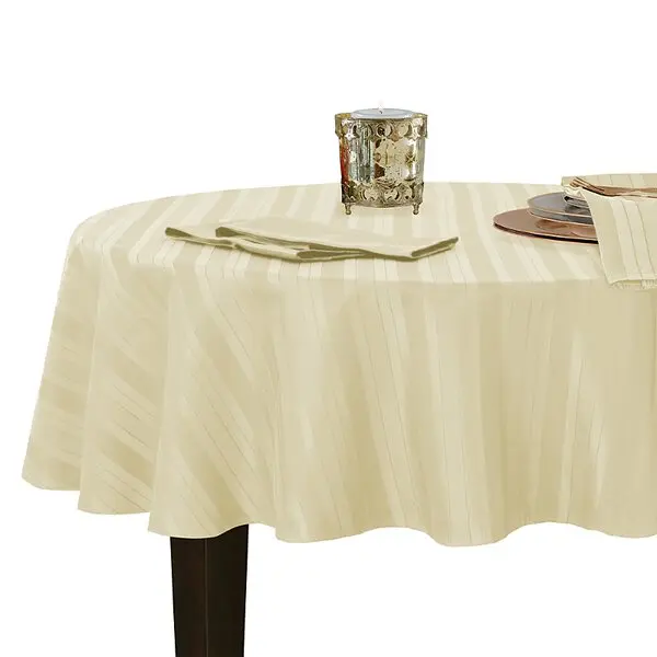 ELRENE HOME FASHIONS Denley Stripe Jacquard Round Tablecloth, 70 X 70 - Ivory