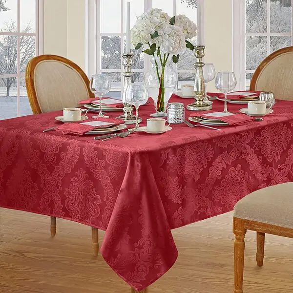 ELRENE HOME FASHIONS Barcelona Jacquard Damask Square Tablecloth, 52 X 52 - Red