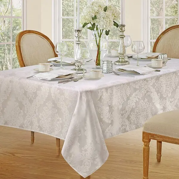 ELRENE HOME FASHIONS Barcelona Jacquard Damask Square Tablecloth, 52 X 52 - White
