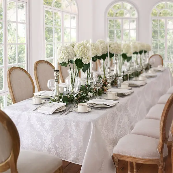 ELRENE HOME FASHIONS Barcelona Jacquard Damask Square Tablecloth, 52 X 52 - White