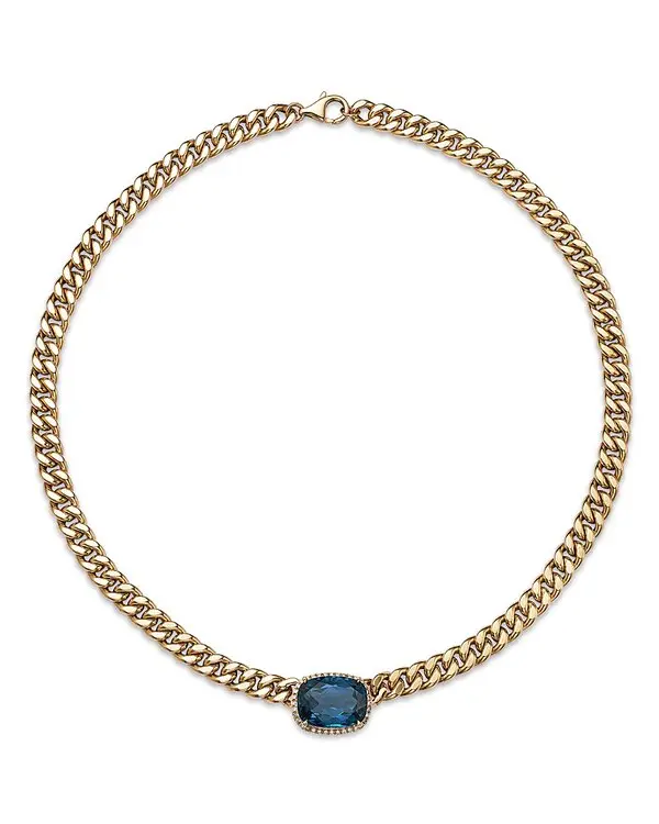 Bloomingdale'S 14k Yellow Gold Blue Topaz And Diamond Chain Link Necklace - Blue/gold