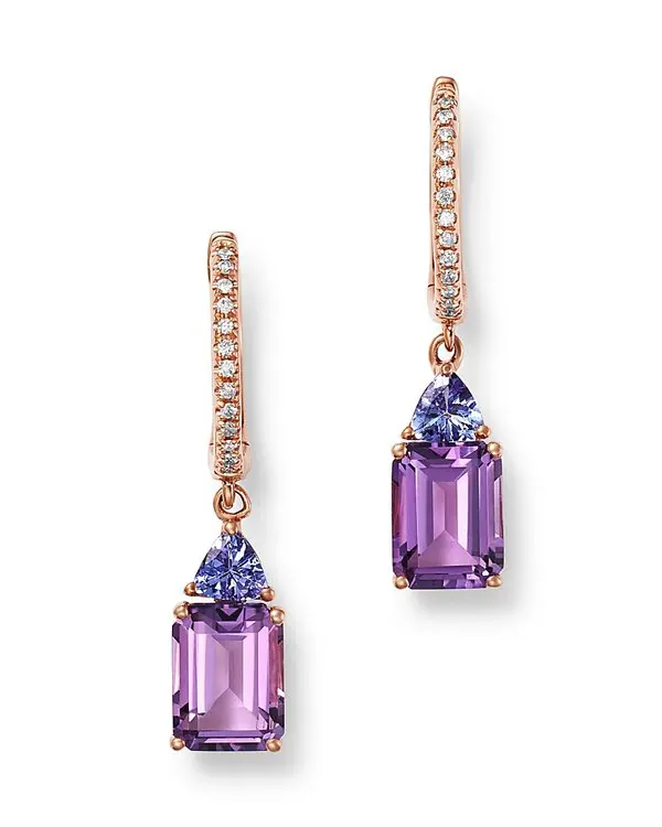 Bloomingdale'S 14k Rose Gold Amethyst, Tanzanite, And Diamond Drop Earrings - Multi/rose Gold