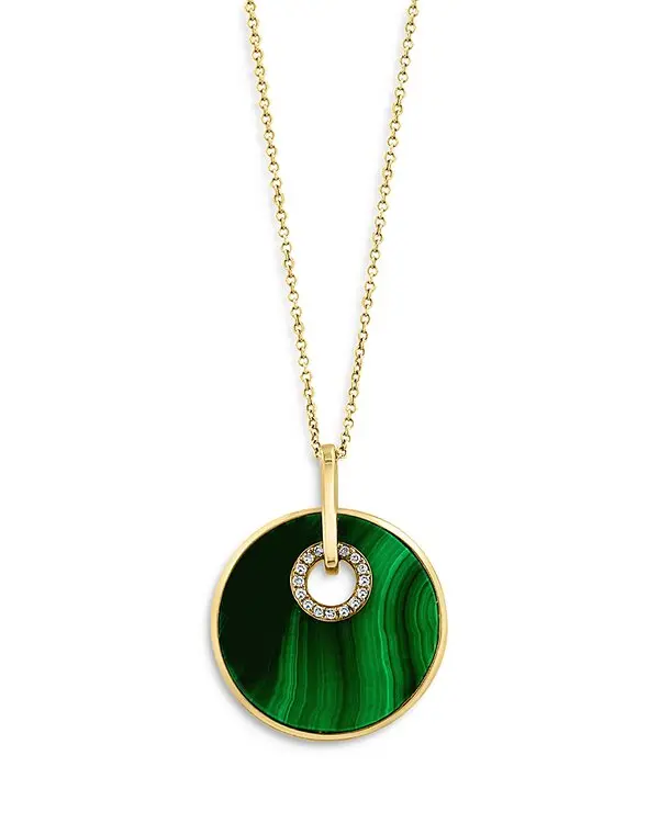 Bloomingdale'S Malachite & Diamond Medallion Pendant Necklace - Green/gold