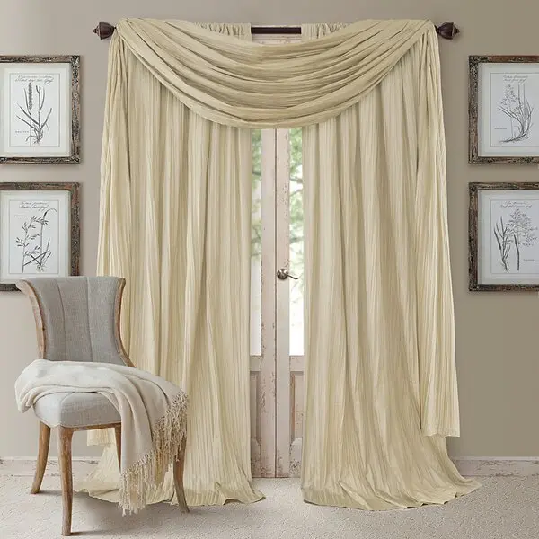 ELRENE HOME FASHIONS Athena 52 X 95 Crinkled Curtain Panels, Pair With Scarf Valance - Ivory
