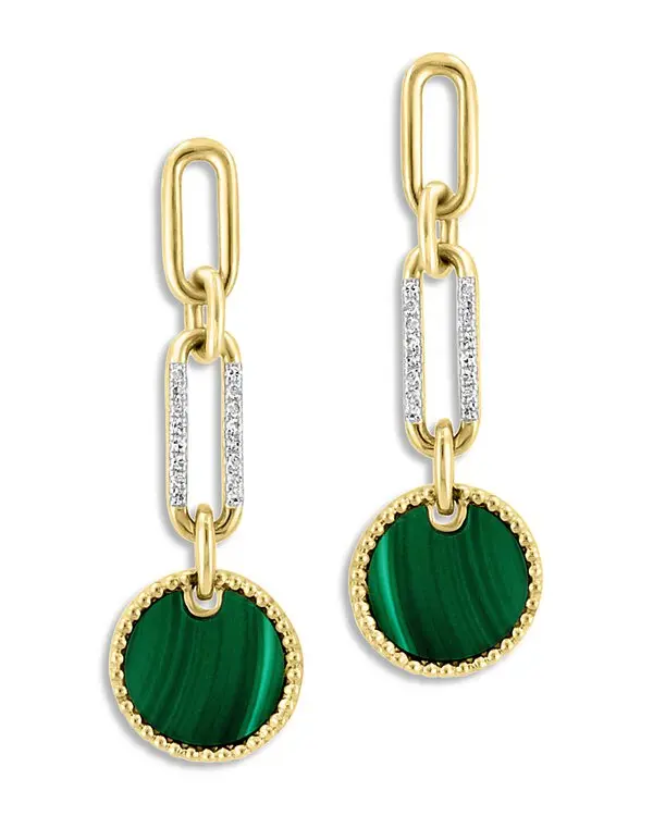 Bloomingdale'S Malachite And Diamond Paperclip Link Drop Earrings - Green/gold
