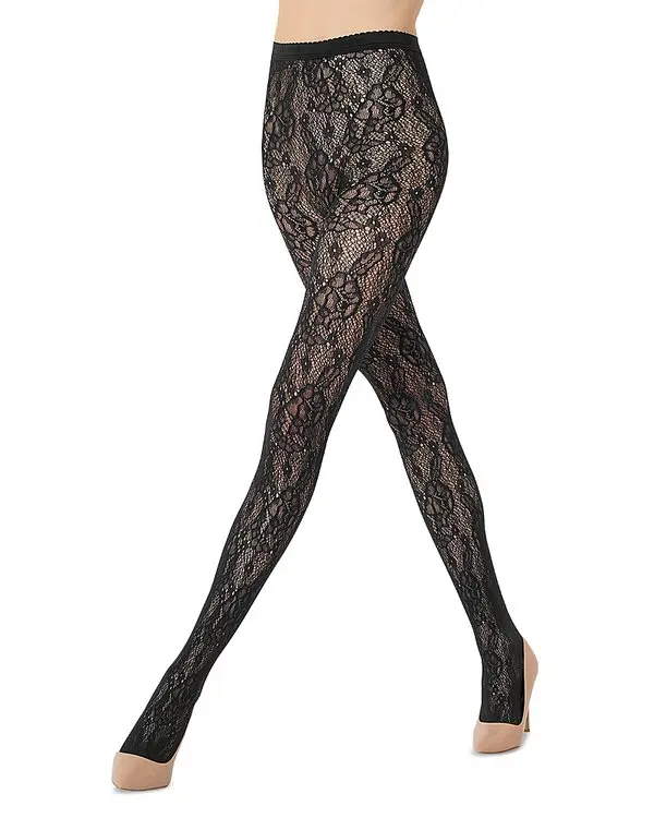 Wolford Infinite Rose Net Tights - Black