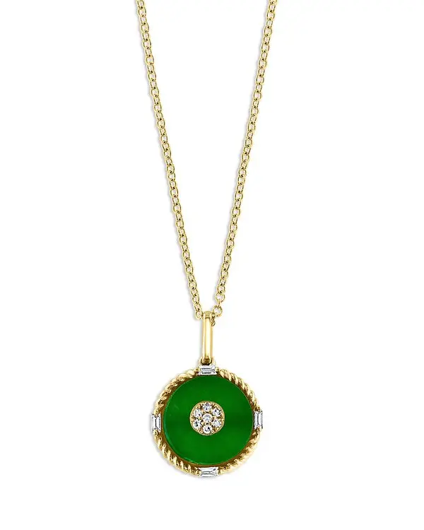 Bloomingdale'S Jade And Diamond Pendant Necklace - Green/gold