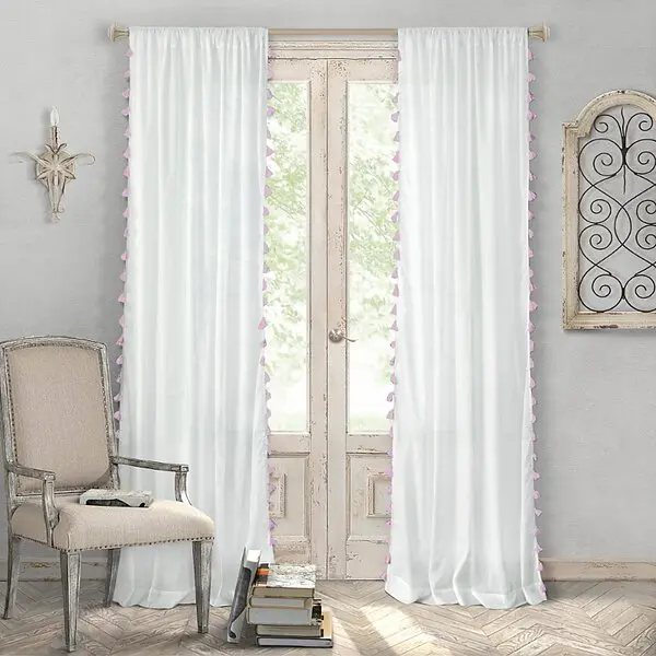 ELRENE HOME FASHIONS Bianca Tassel Curtain Panel, 52 X 84 - Blush