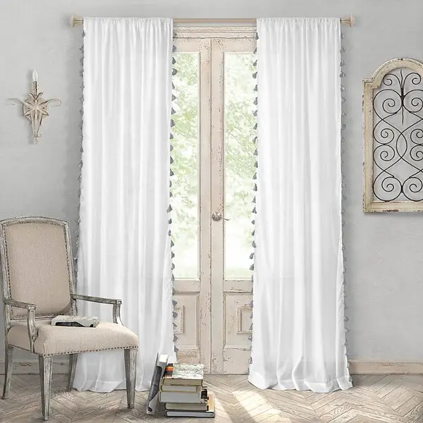 ELRENE HOME FASHIONS Bianca Tassel Curtain Panel, 52 X 84 - Gray Sage