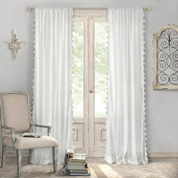 ELRENE HOME FASHIONS Bianca Tassel Curtain Panel, 52 X 84 - White