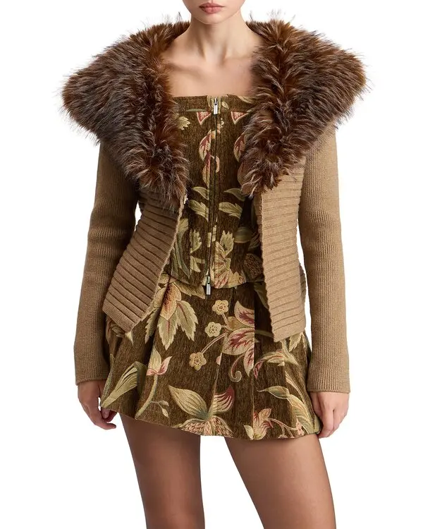 Avec Les Filles Faux Fur Collar Tie Cardigan Sweater