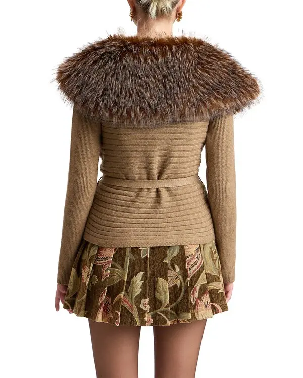 Avec Les Filles Faux Fur Collar Tie Cardigan Sweater