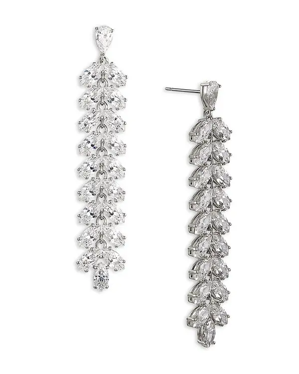 Nadri Crystal Leaf Linear Earrings - Silver