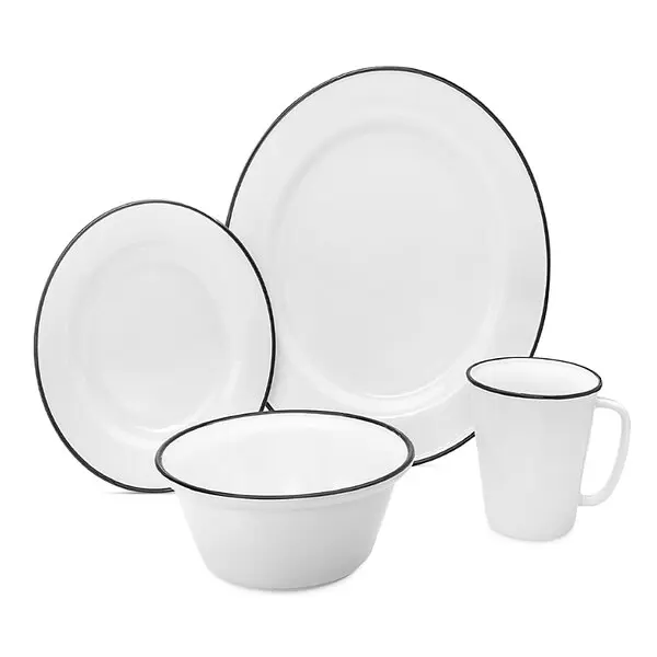 GODINGER Bistro Black Band 16 Piece Porcelain Dinnerware Set - White/black
