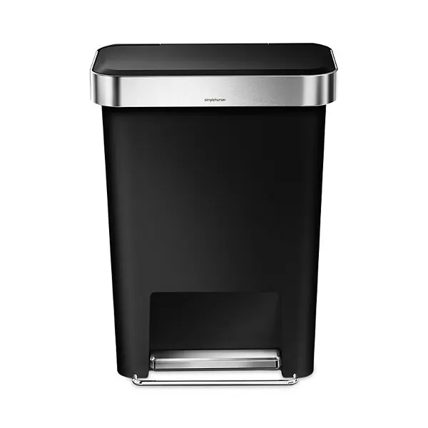 SIMPLEHUMAN 45 Liter Rectangular Liner Rim Kitchen Trash Can With Liner Pocket - Black