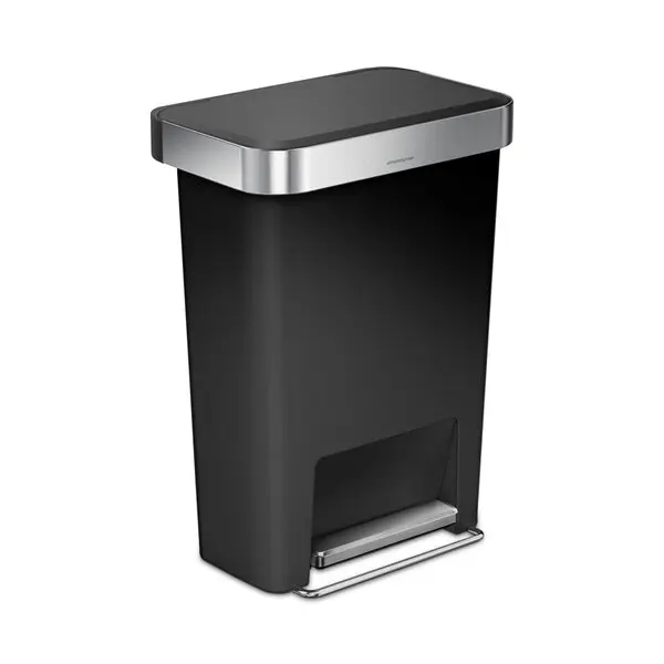 SIMPLEHUMAN 45 Liter Rectangular Liner Rim Kitchen Trash Can With Liner Pocket - Black
