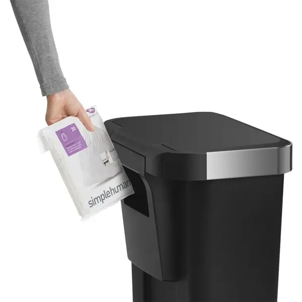 SIMPLEHUMAN 45 Liter Rectangular Liner Rim Kitchen Trash Can With Liner Pocket - Black