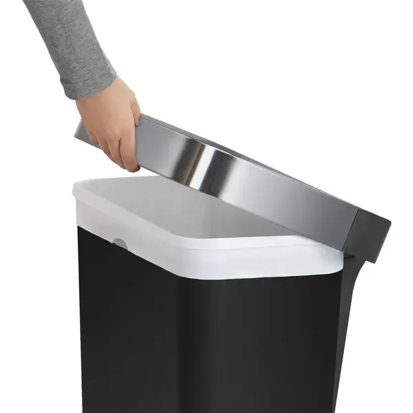 SIMPLEHUMAN 45 Liter Rectangular Liner Rim Kitchen Trash Can With Liner Pocket - Black