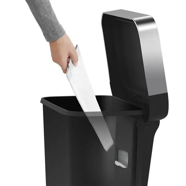 SIMPLEHUMAN 45 Liter Rectangular Liner Rim Kitchen Trash Can With Liner Pocket - Black