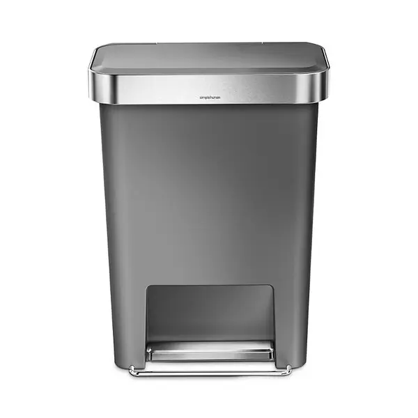 SIMPLEHUMAN 45 Liter Rectangular Liner Rim Kitchen Trash Can With Liner Pocket - Grey
