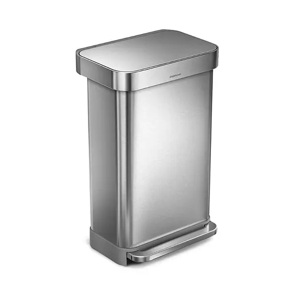 SIMPLEHUMAN 45 Liter Rectangular Kitchen Trash Can With Liner Pocket - Silver