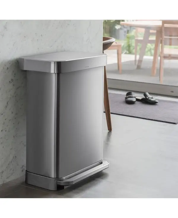 SIMPLEHUMAN 45 Liter Rectangular Kitchen Trash Can With Liner Pocket - Silver