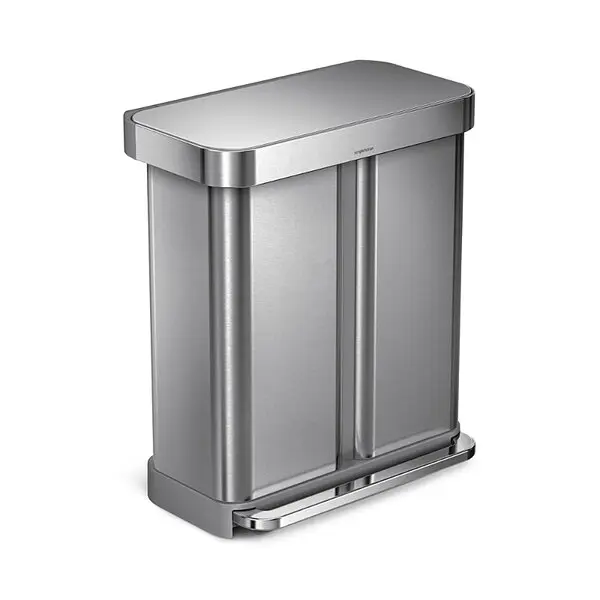 SIMPLEHUMAN 58 Liter Recycling Kitchen Trash Can With Liner Pocket - Silver