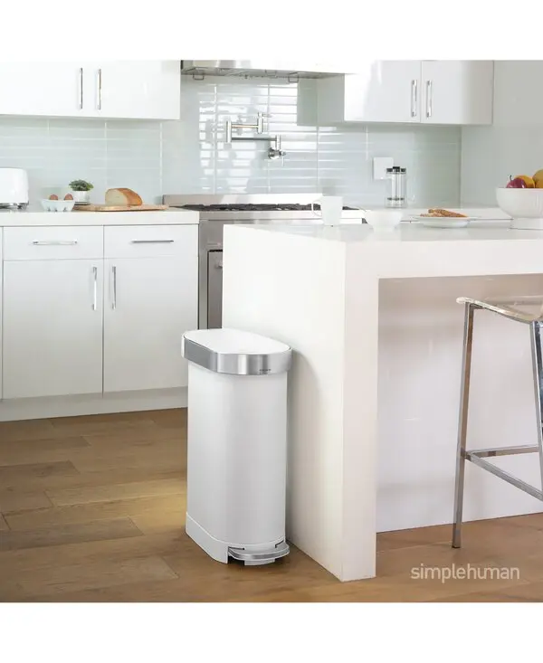 SIMPLEHUMAN 45 Liter Slim Kitchen Trash Can With Liner Pocket - White