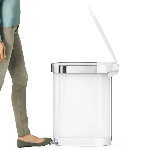 SIMPLEHUMAN 45 Liter Slim Kitchen Trash Can With Liner Pocket - White