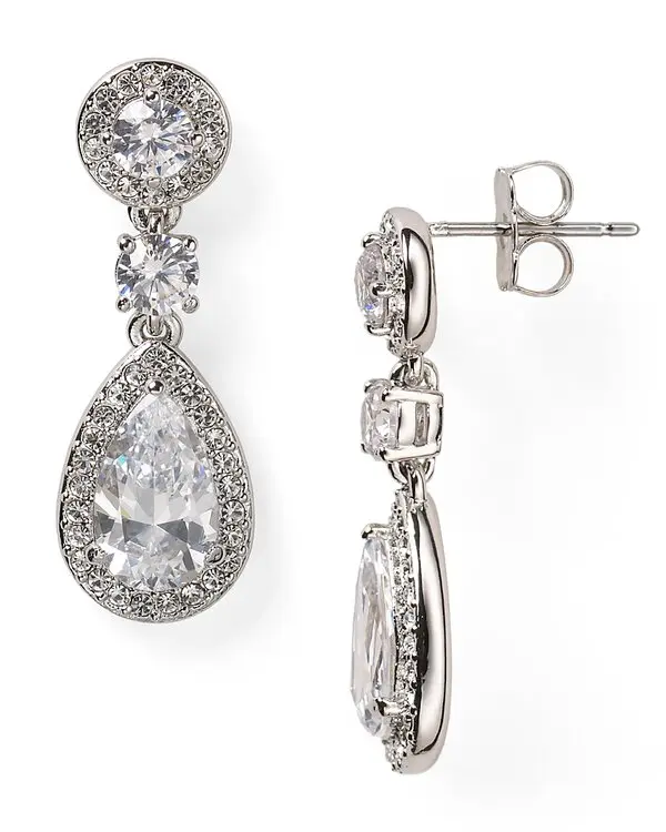 Nadri Framed Drop Earrings - Rhodium