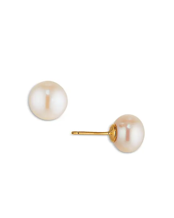 Nadri Cultured Freshwater Pearl Button Earrings - Gold