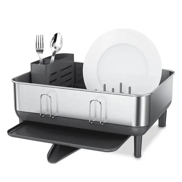 SIMPLEHUMAN Compact Steel Frame Dish Drying Rack With Swivel Spout Drain