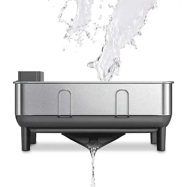 SIMPLEHUMAN Compact Steel Frame Dish Drying Rack With Swivel Spout Drain - Silver