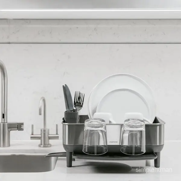 SIMPLEHUMAN Compact Steel Frame Dish Drying Rack With Swivel Spout Drain