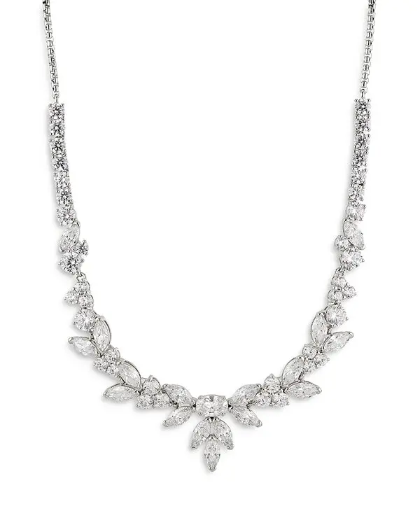 Nadri Prima Cubic Zirconia Cluster Statement Necklace - Rhodium