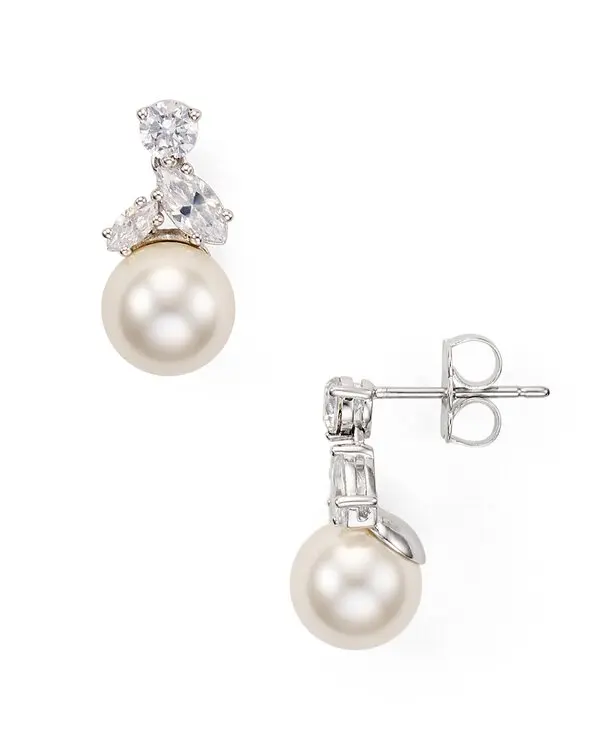 Nadri Imitation Pearl Drop Earrings - Silver