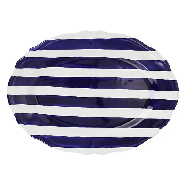 VIETRI Amalfitana Stripe Oval Platter - Dark Blue
