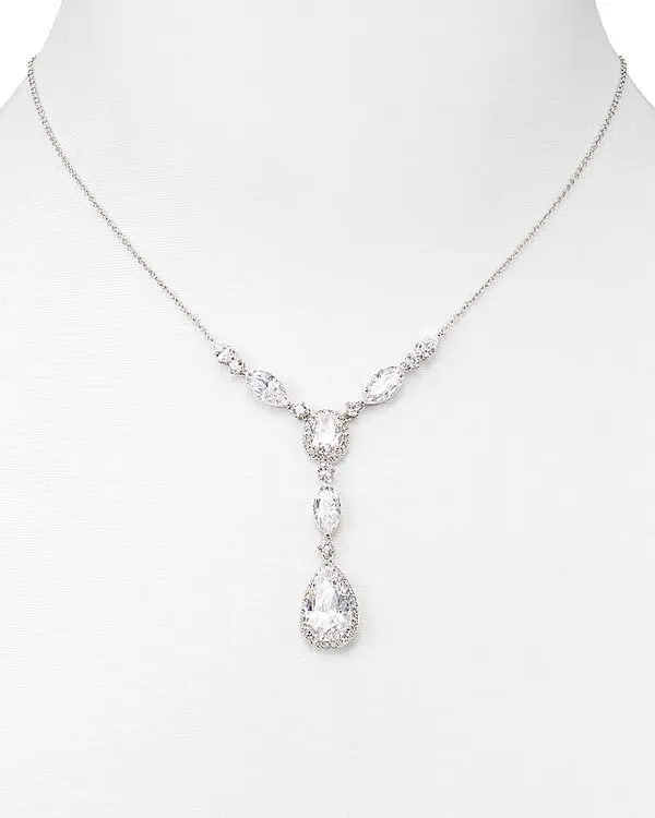 Nadri Pear Shaped Drop Lariat Necklace - Silver
