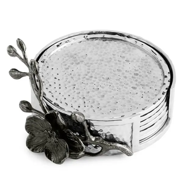 Michael Aram Black Orchid Coasters, Set Of 6 - Nickelplate