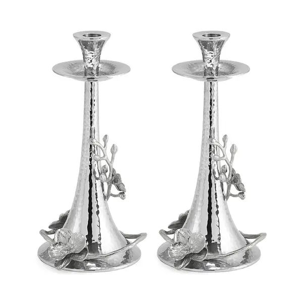 Michael Aram White Orchid Taper Candleholder, Set Of 2 - Stainless Steel
