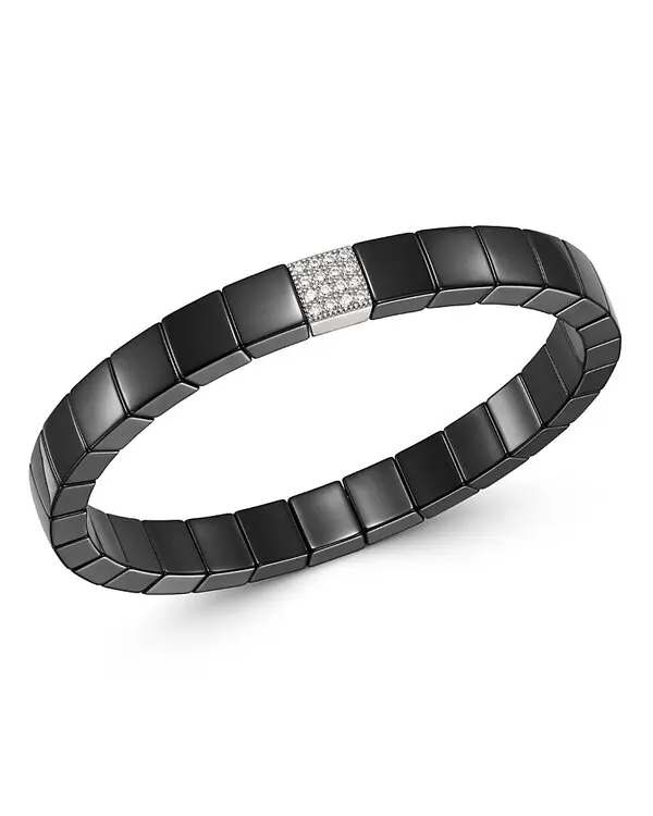 Roberto Demeglio 18k White Gold, Ceramic & Diamond Scacco Stretch Bracelet - White/black