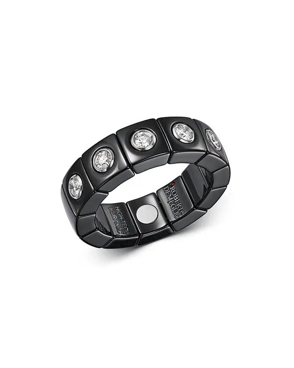 Roberto Demeglio 18k White Gold, Ceramic, And Diamond Scacco Stretch Ring - White/black