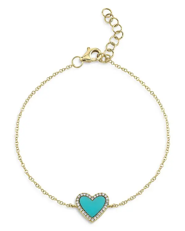 MOON & MEADOW Diamond And Turquoise Heart Chain Bracelet - Blue